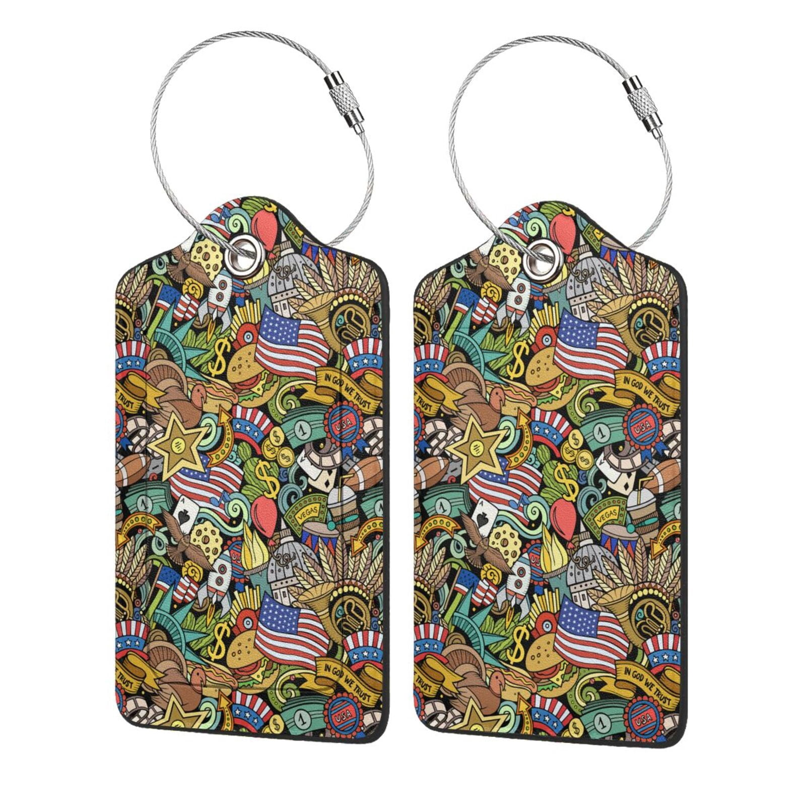 Hirioo USA 1 Print Leather Luggage Tag with Stainless Steel Loop ...