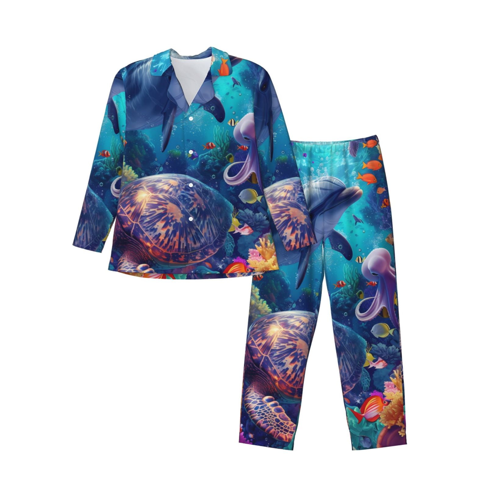 Hirioo Underwater Turtle Dolphin Octopus for Men's Pajama Sets 2 Piece ...