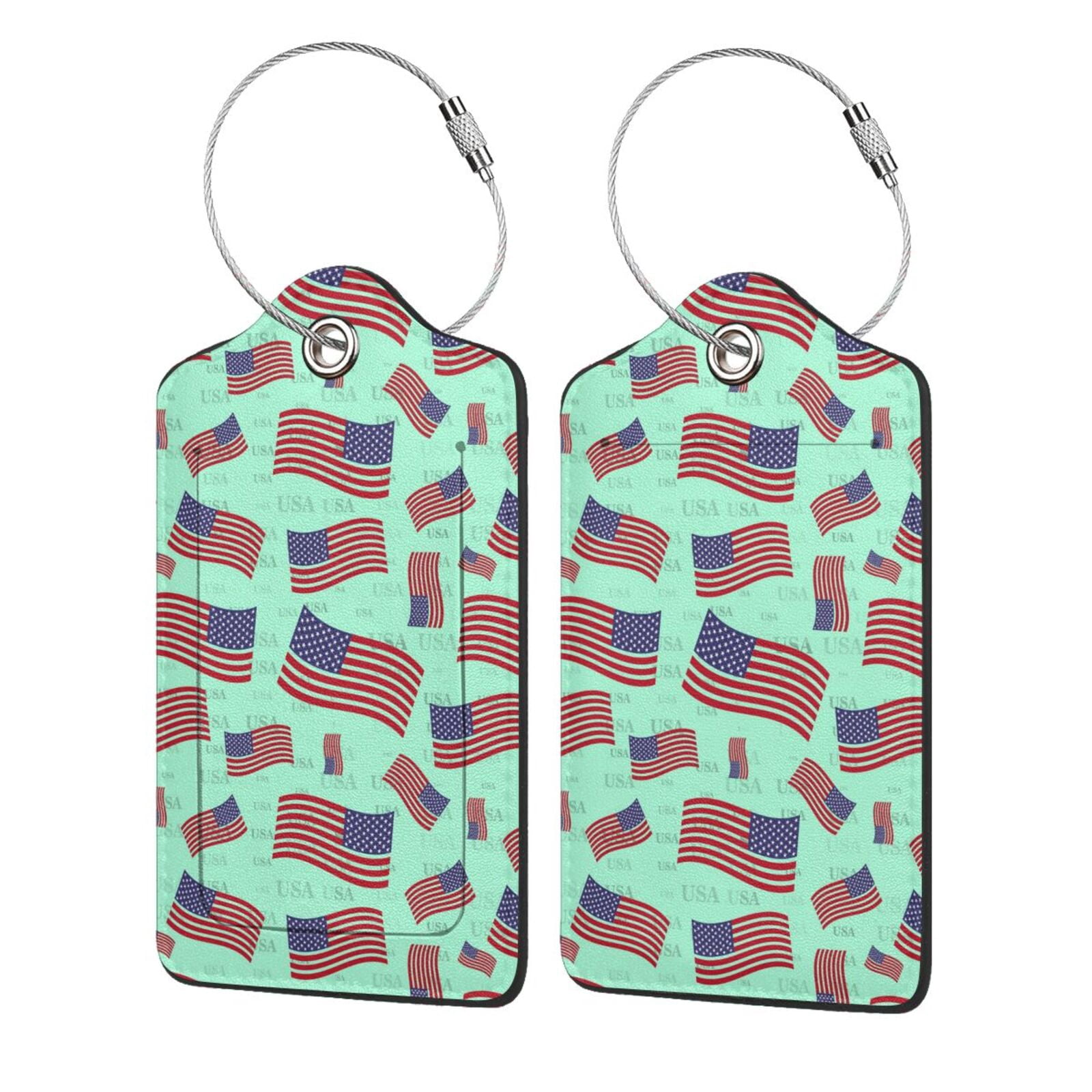 Hirioo Usa Flag Print Leather Luggage Tag with Stainless Steel Loop ...