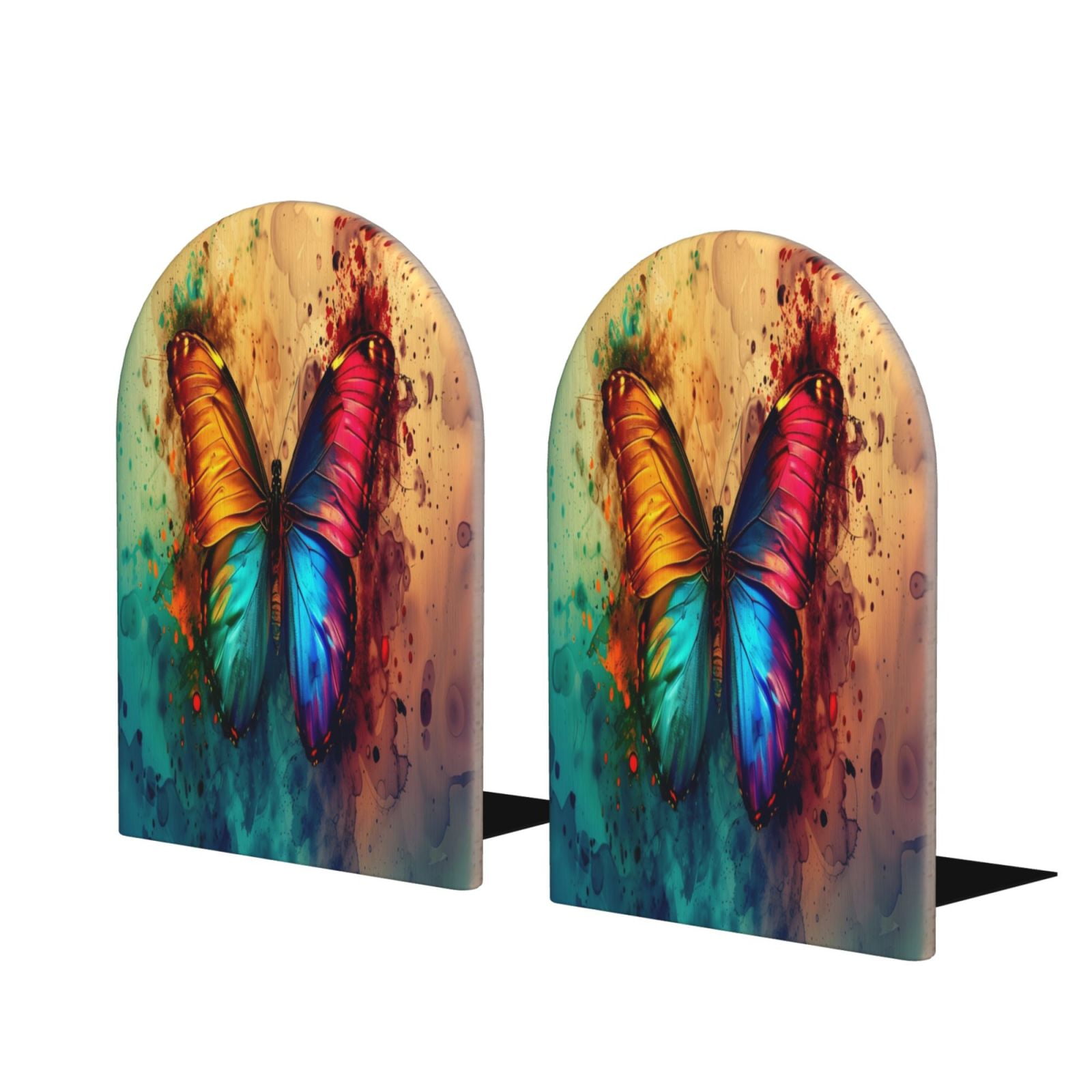 Hirioo Vibrant Rainbow Butterfly A for Bookends Decorative Bookends for ...