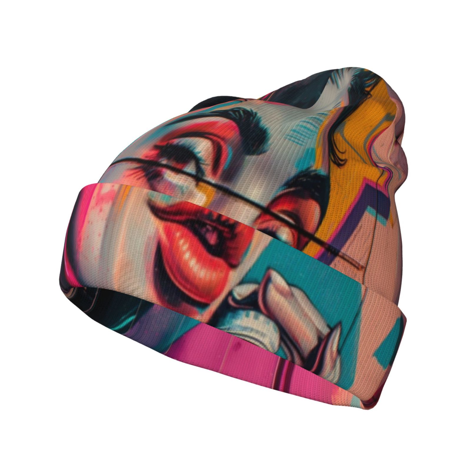 Hirioo Vibrant Street Art Portrait for Men's Knit Cuffed Beanie for ...