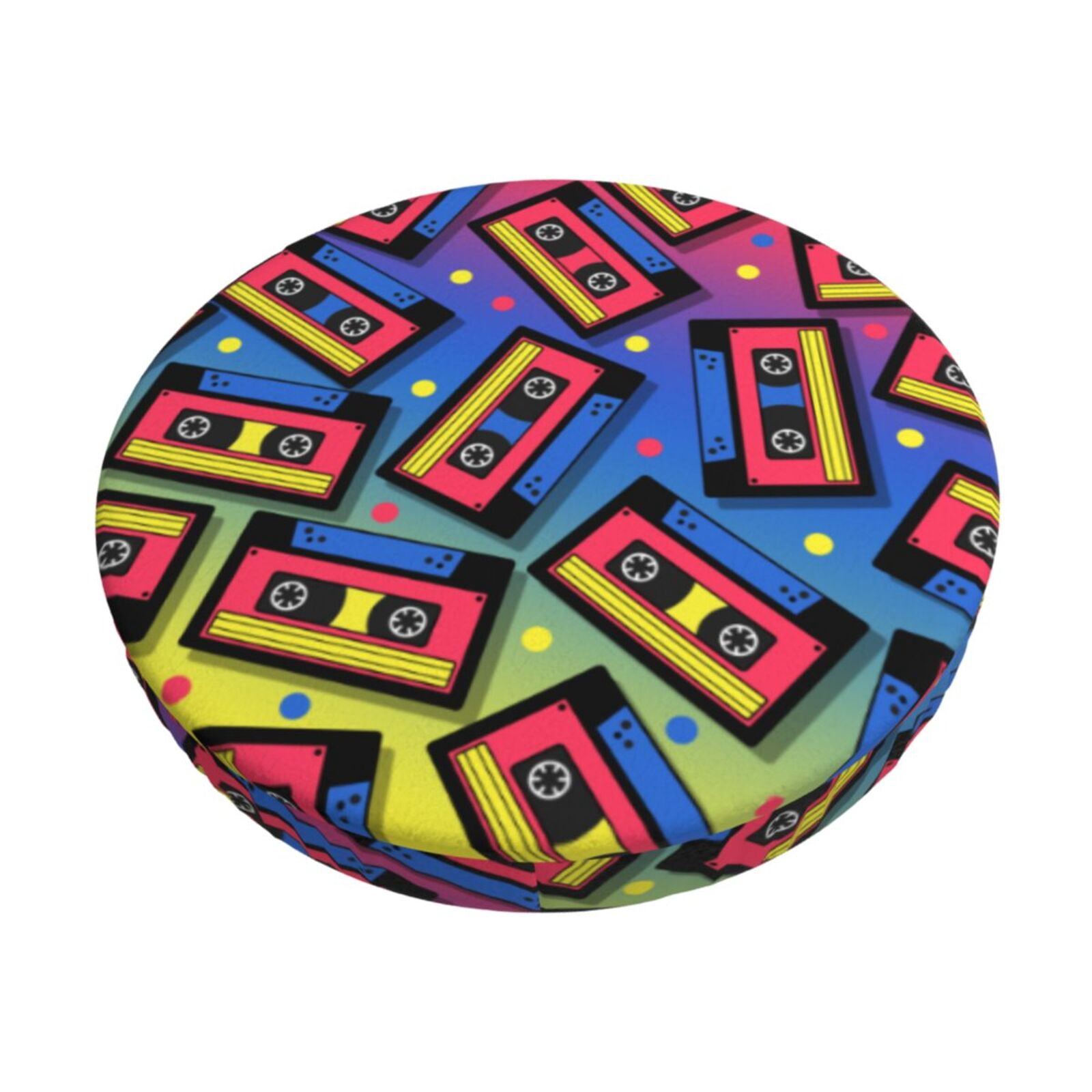 Hirioo Vintage Audio Cassettes for Round Bar Stool Seat Covers Washable ...