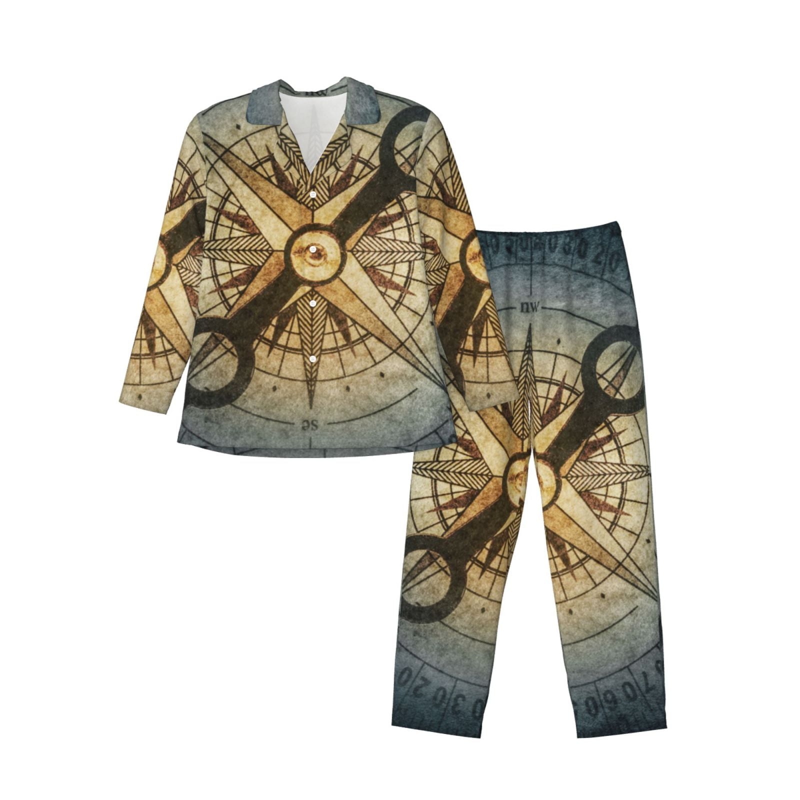 Hirioo Vintage Compass for Men's Pajama Sets 2 Piece Pjs Men's Long ...