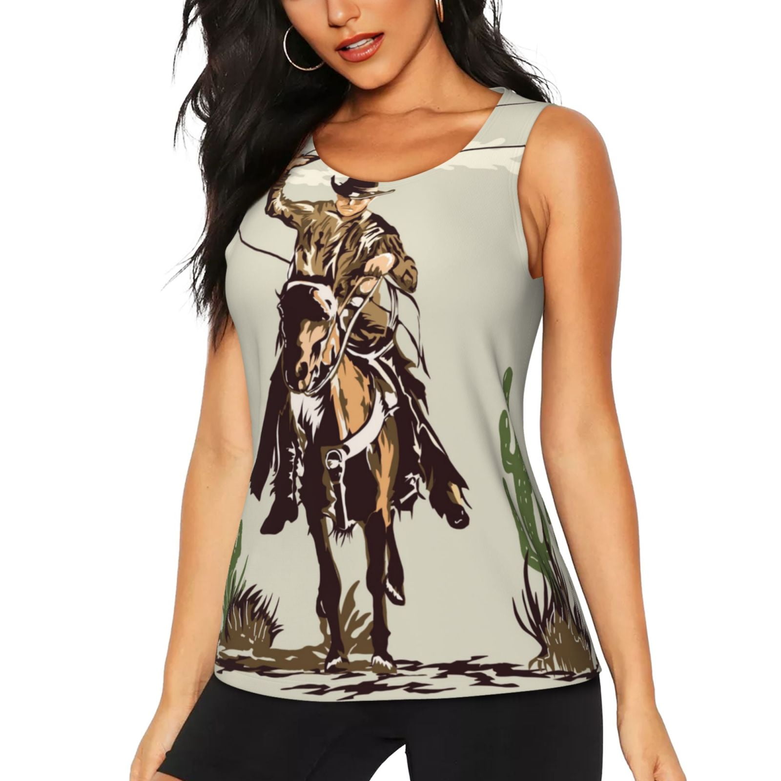 Hirioo Vintage Cowboy Riding Horse for Women's Workout Tank Top ...