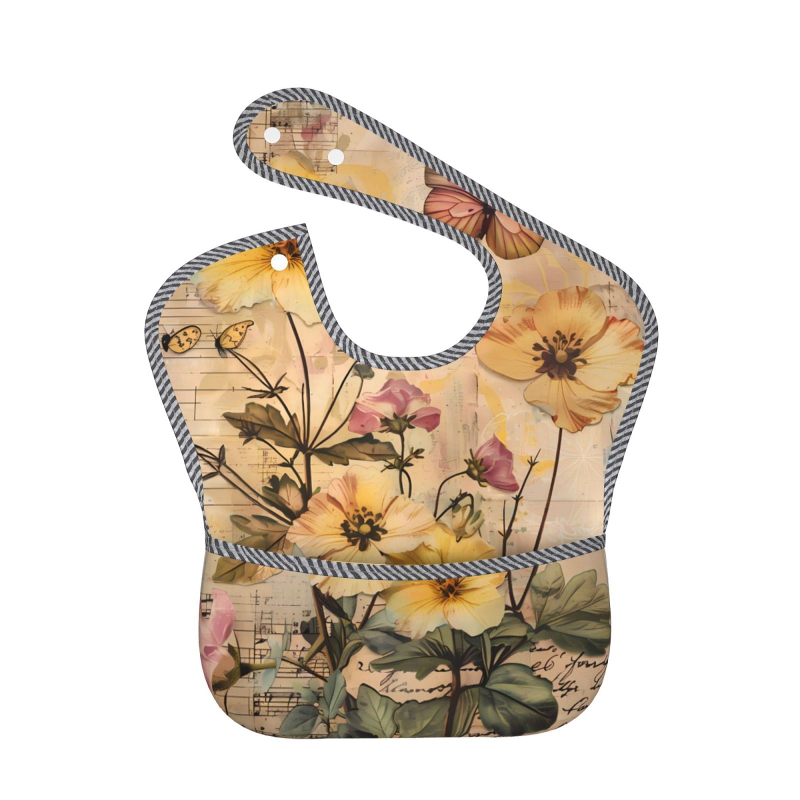Hirioo Vintage Floral Butterfly Collage for Baby Waterproof Pocket Bib ...