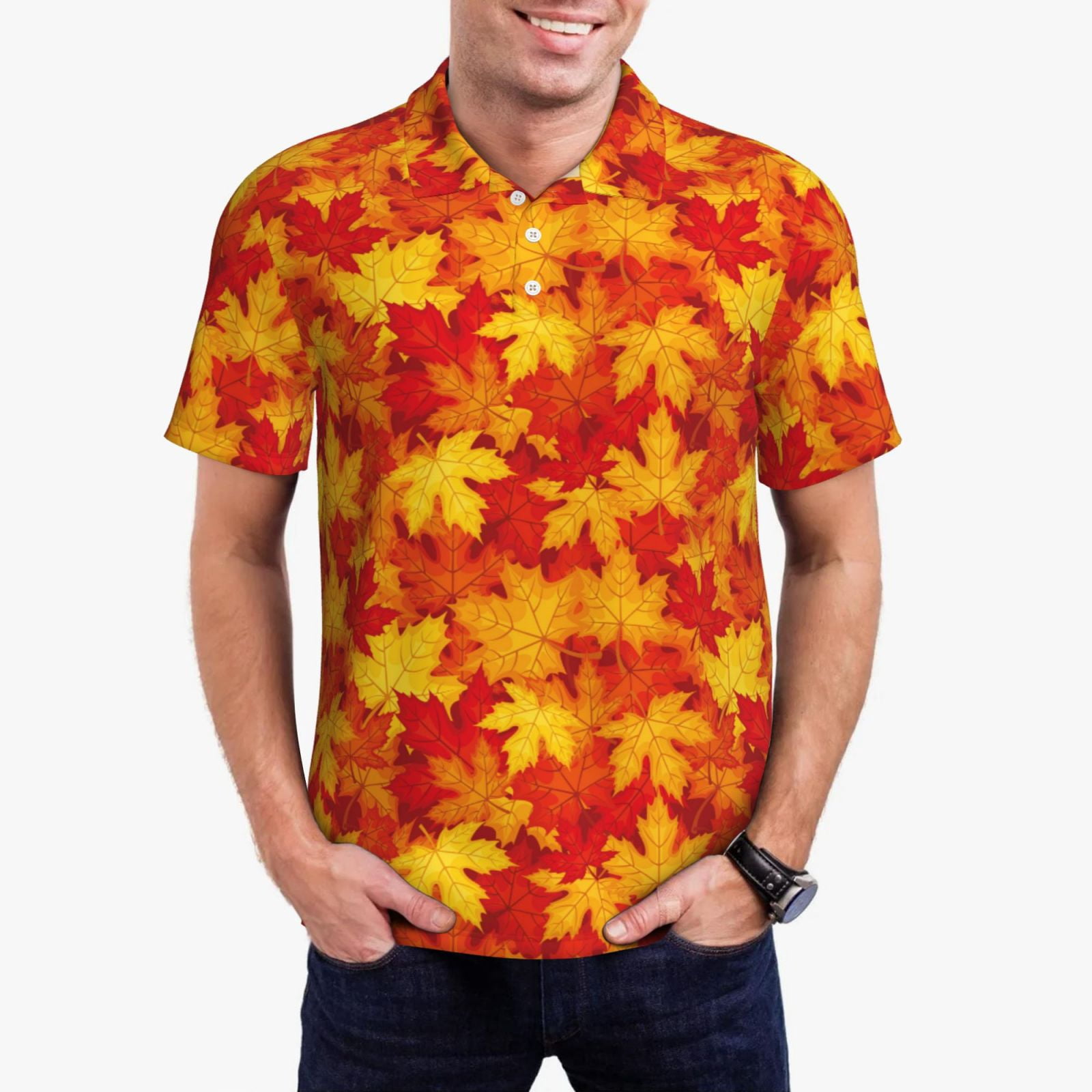 Hirioo Vintage maple leaves autumn for Men’s Polo Shirts Quick Dry ...