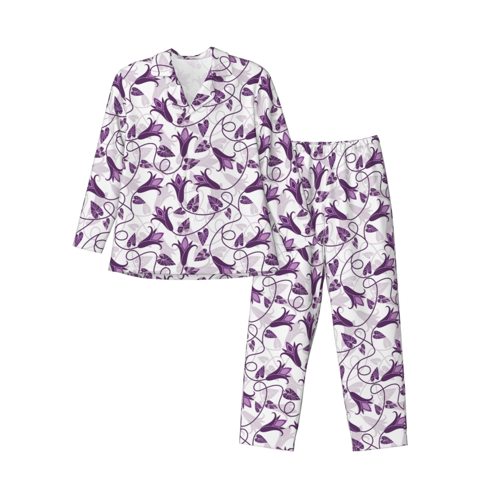 Hirioo Violets Flowers for Men's Pajama Sets 2 Piece Pjs Men's Long ...