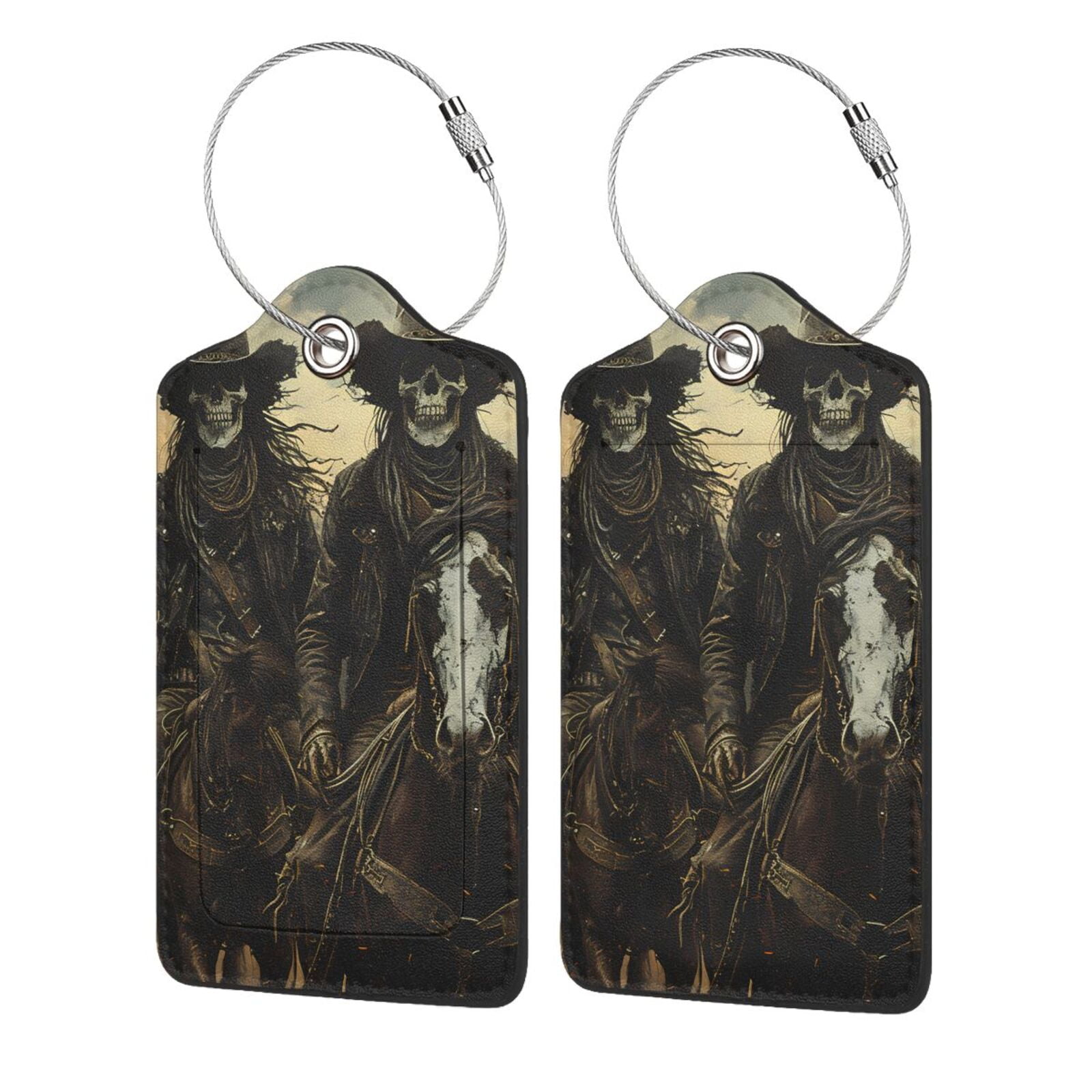 Hirioo Western Desert Skull Cowboy Print Leather Luggage Tag with ...
