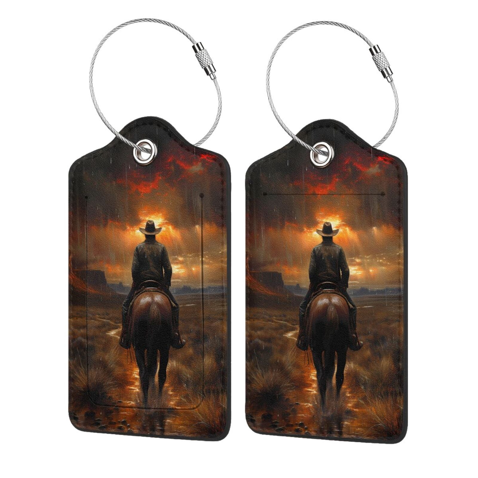 Hirioo Western Rainy Desert Cowboy Print Leather Luggage Tag with ...