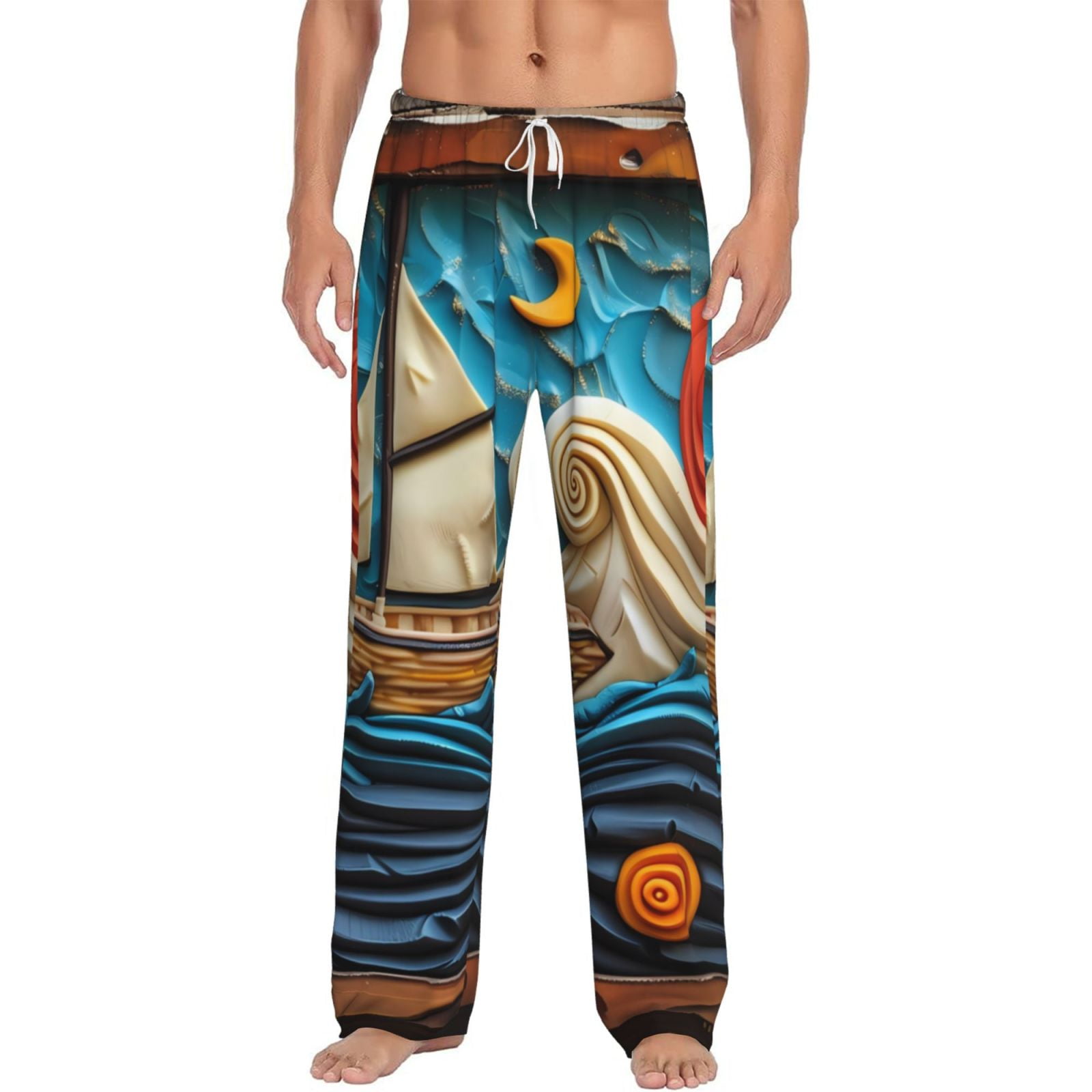 Hirioo Whimsical Sailboat Ocean Art for Men's PJ Pajama Pants Sleep ...