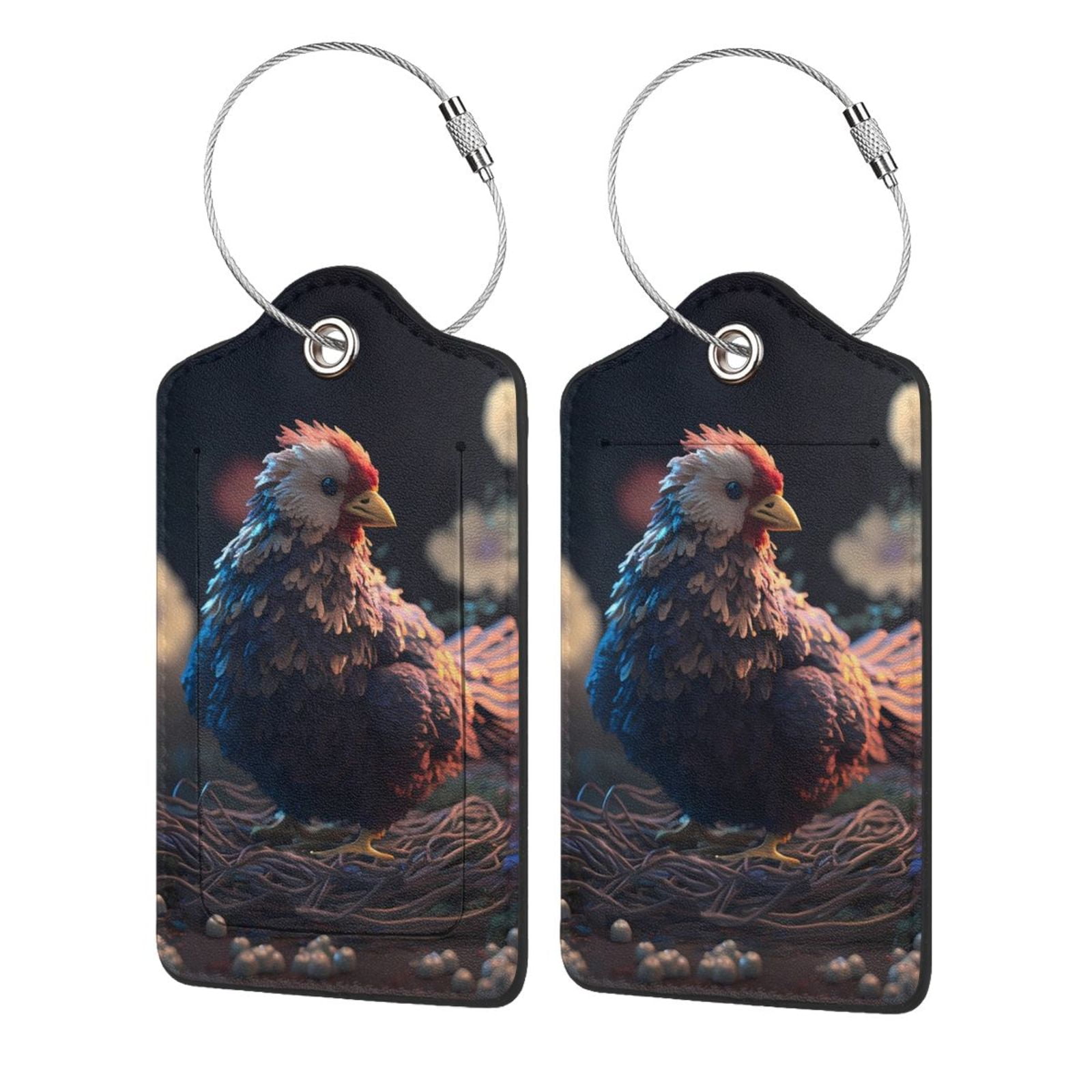 Hirioo White Purple Flower Chicken Print Leather Luggage Tag with ...