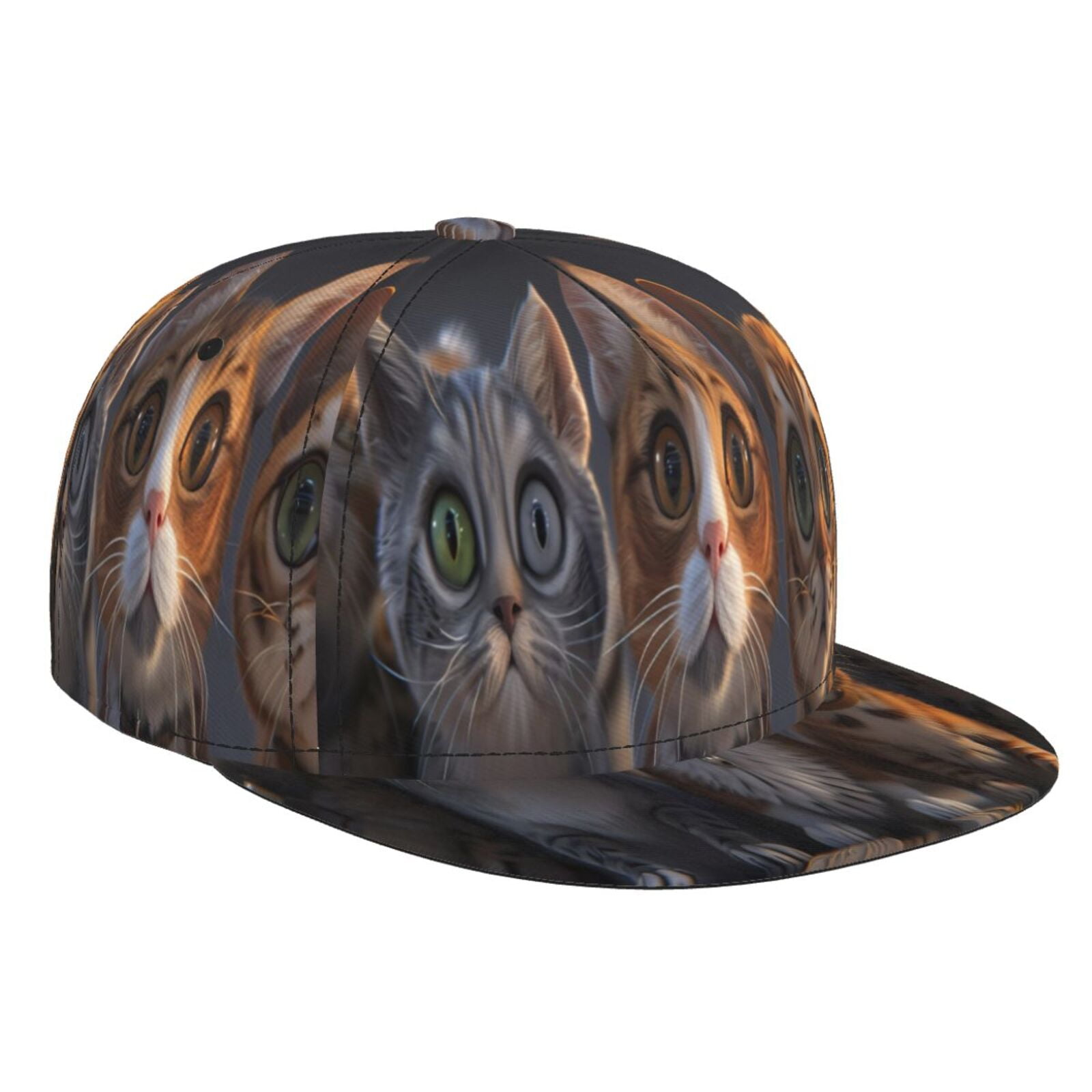 Hirioo Wide Eyed Cartoon Cats for Baseball Cap Men Cap Flat Brim for ...