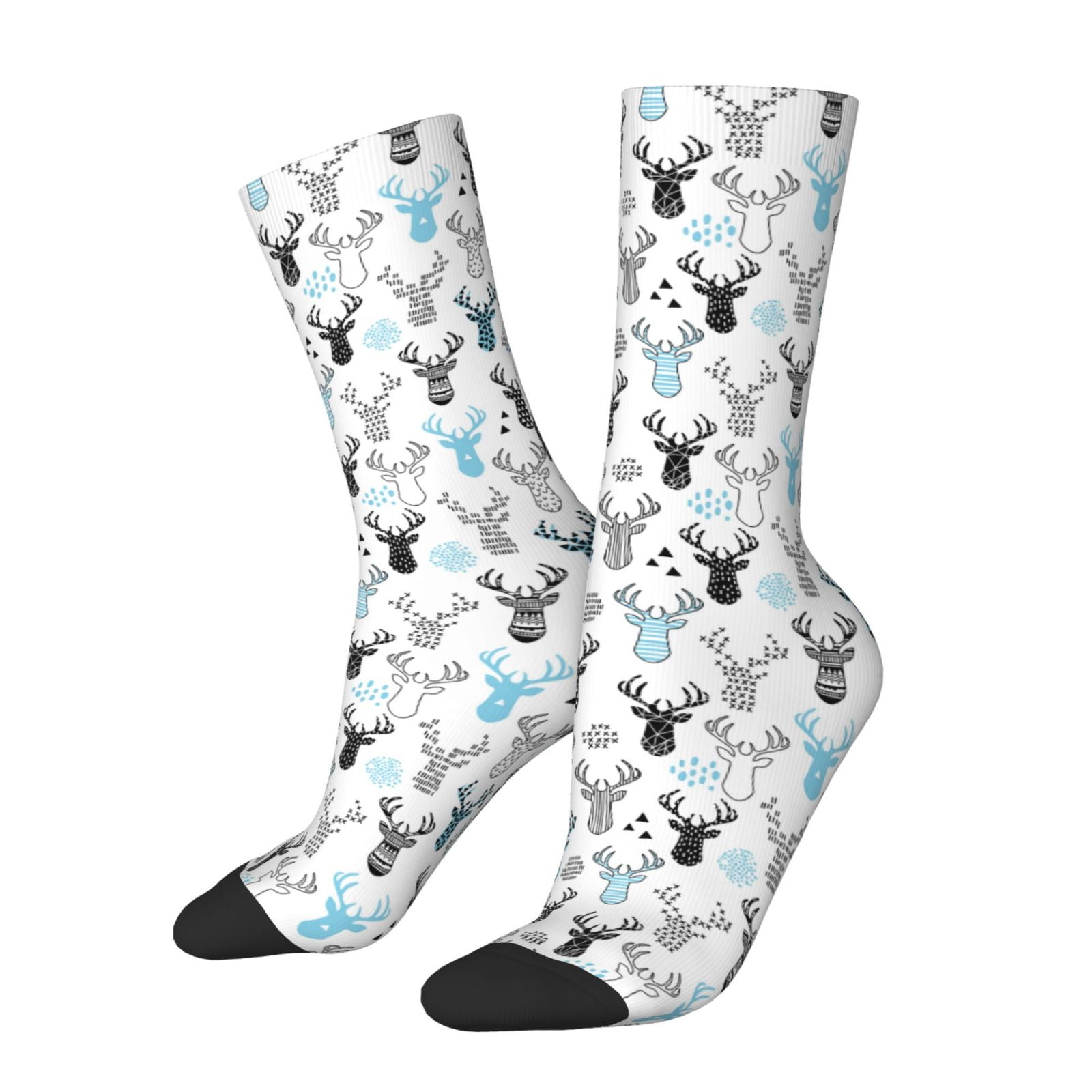 Hirioo Winter Art Blue and Black Moose Pattern Adult Middle Tube Socks ...