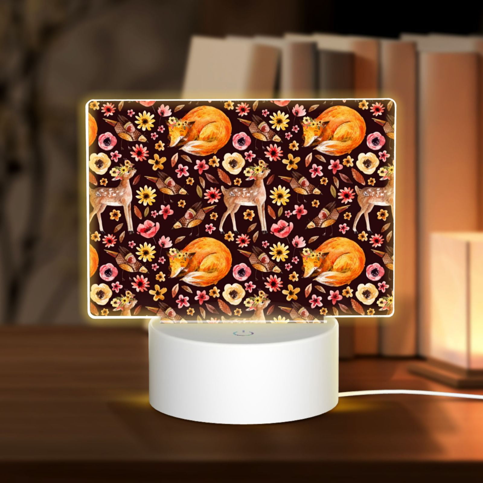 Hirioo Woodland Creatures Floral for Rectangular Acrylic with Night ...