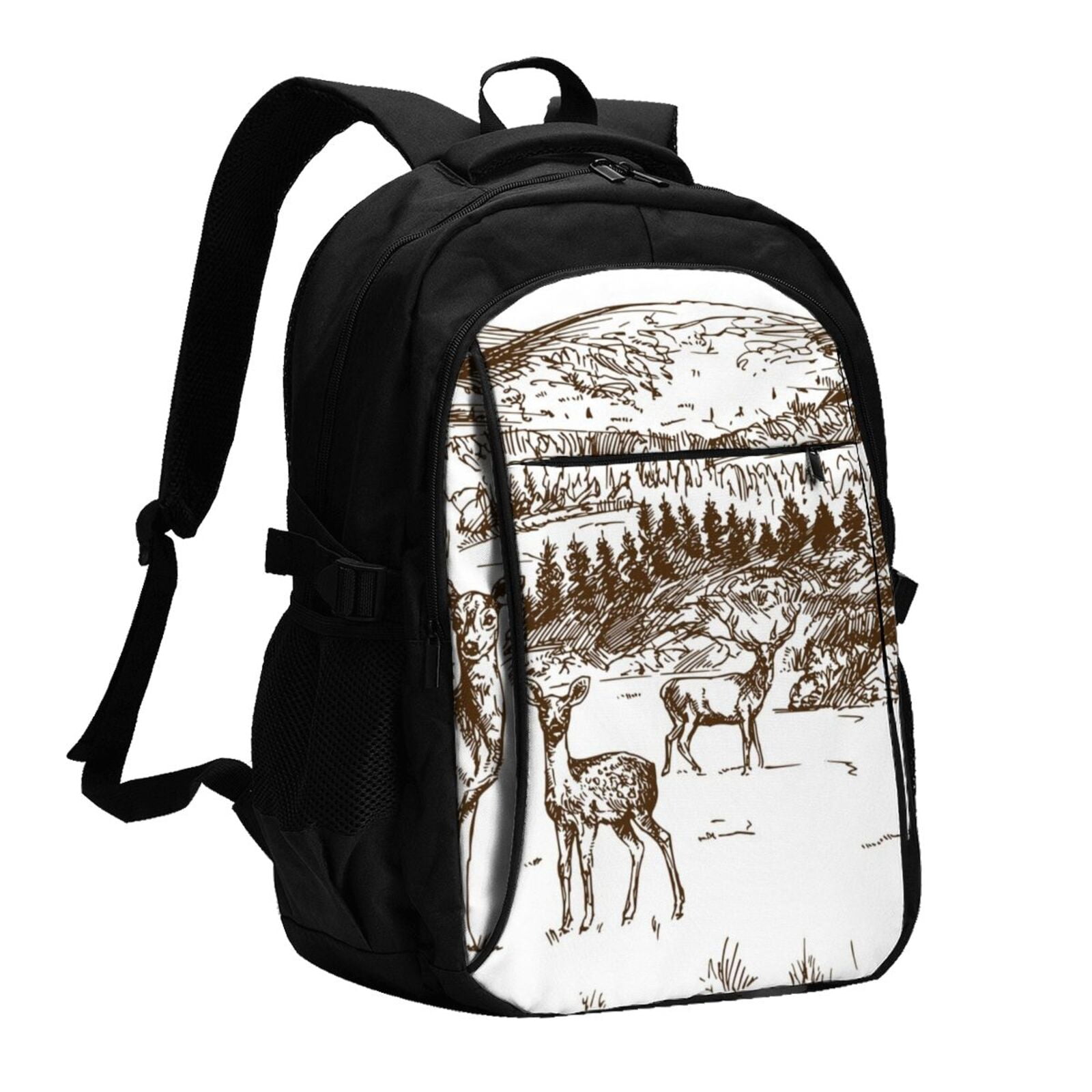 Hirioo Woodland Forest With Deers for Travel Laptop Backpack with USB ...
