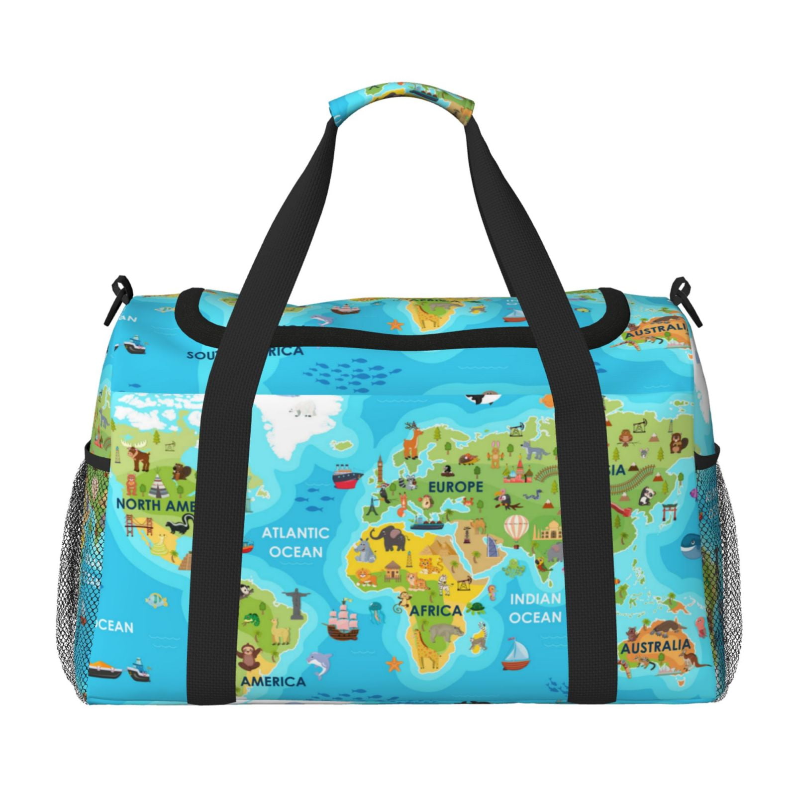 Hirioo World Map With Animals Landmarks Hand Travel Bag for Men Women ...