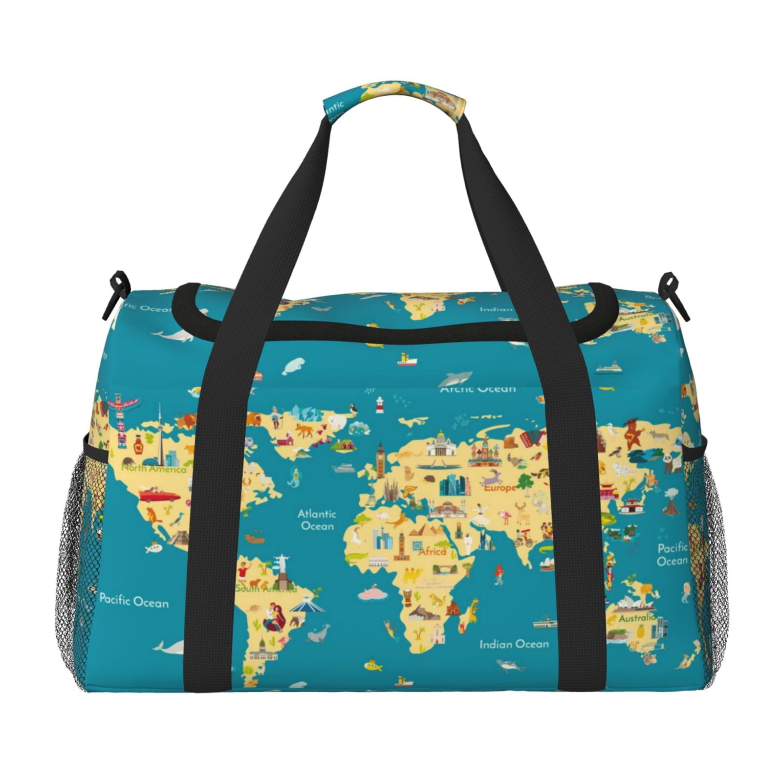 Hirioo World Map With Landmarks Hand Travel Bag for Men Women,Durable ...