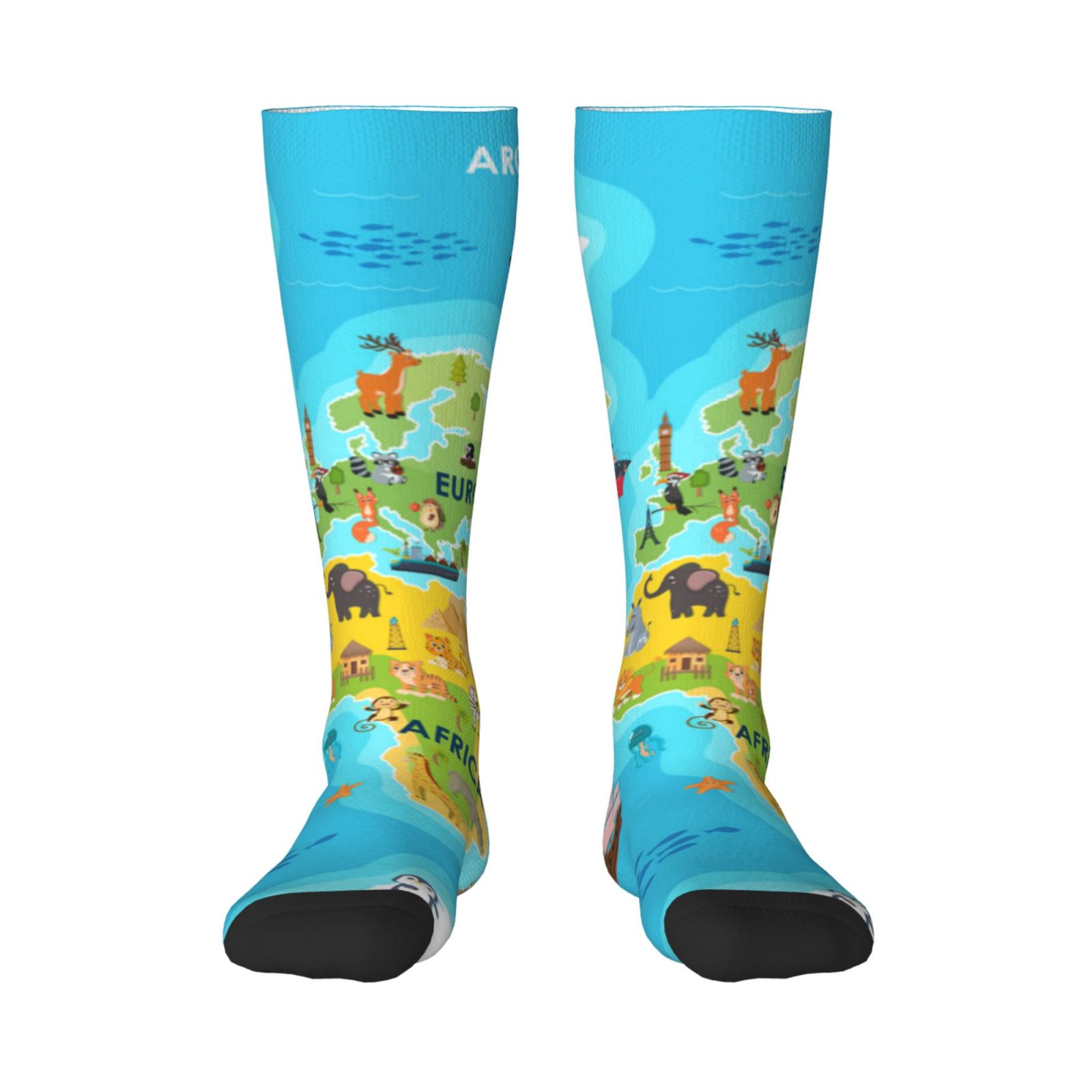 Hirioo World Map With Animals Landmarks for Adult Stockings Breathable ...
