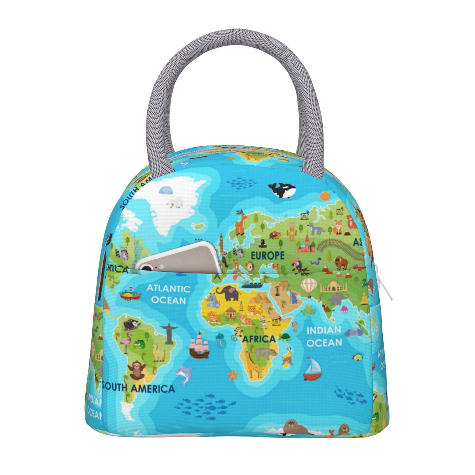 Hirioo World Map With Animals Landmarks for Eco-friendly Lunch Box ...