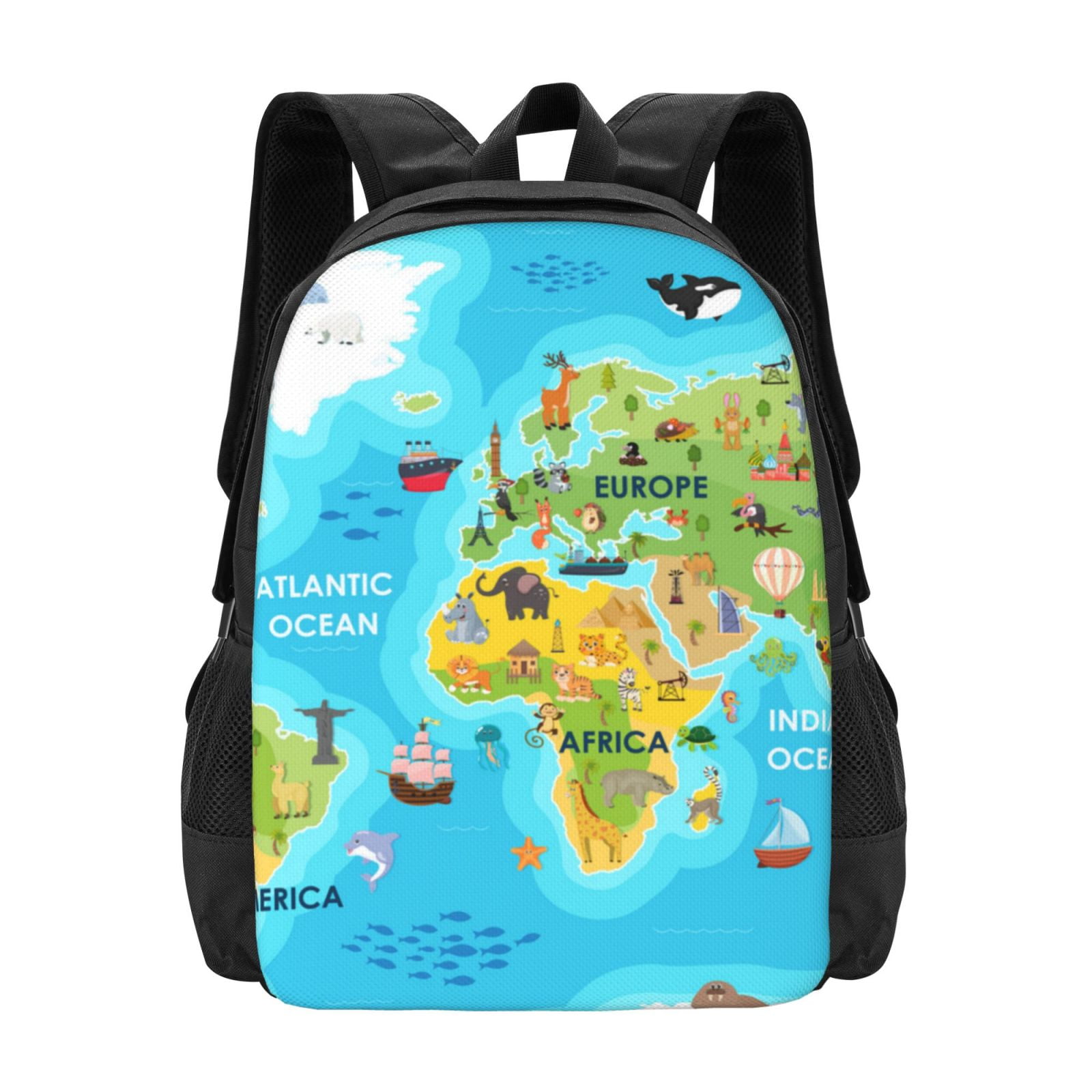 Hirioo World Map With Animals Landmarks for Minimalist Backpack Large ...