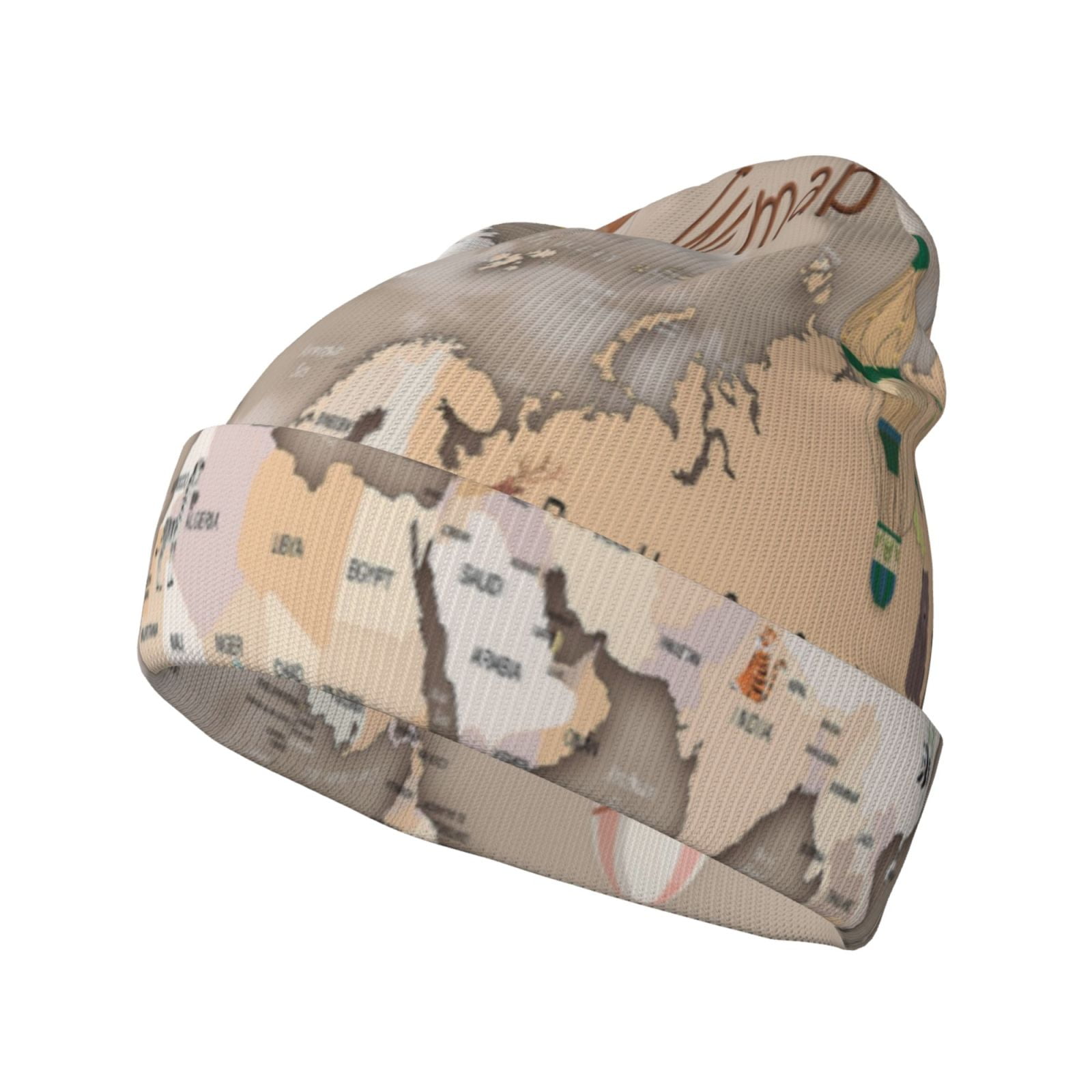 Hirioo World Map With Animals for Men's Knit Cuffed Beanie for Outdoor ...