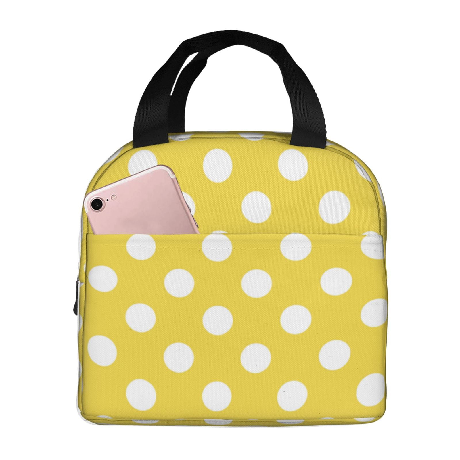 Hirioo Yellow And White Polka Dot for Lunch Bag for Women Men,Reusable ...