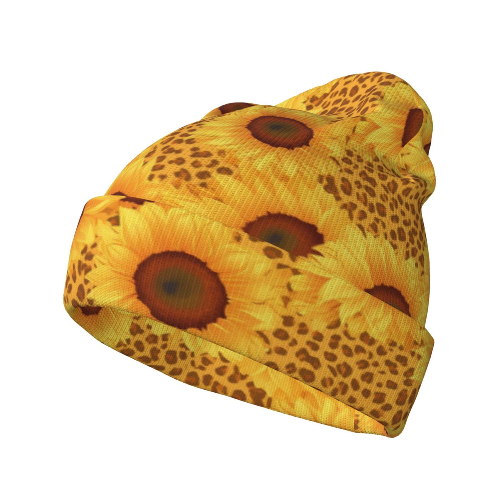 Hirioo Yellow Leopard Print Sunflower for Men's Knit Cuffed Beanie for ...