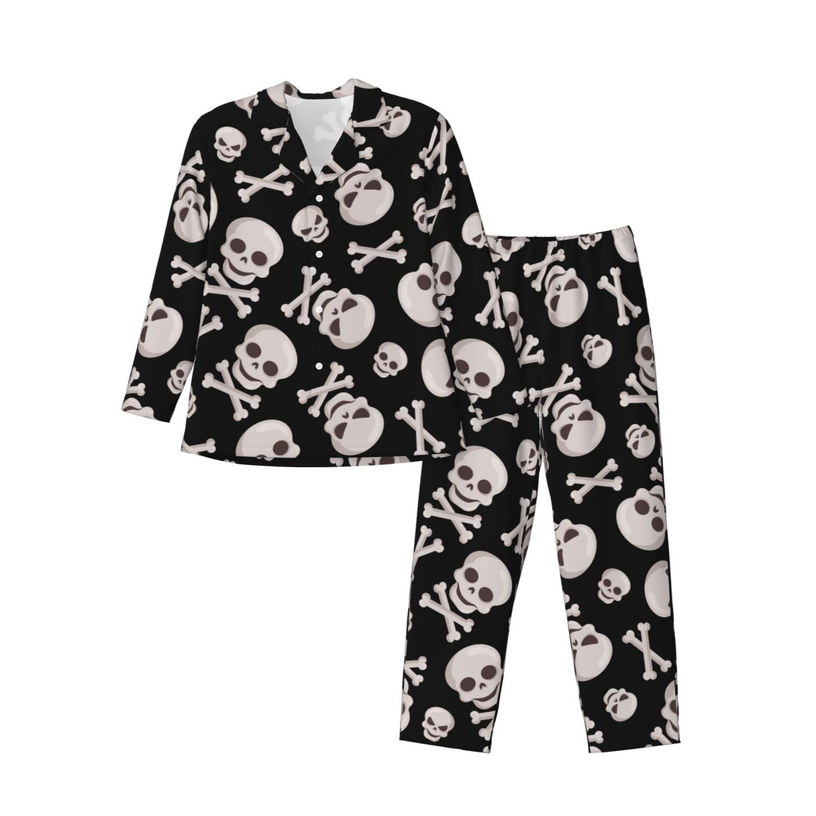 Hirioo black white Skull bone for Men's Pajama Sets 2 Piece Pjs Men's ...