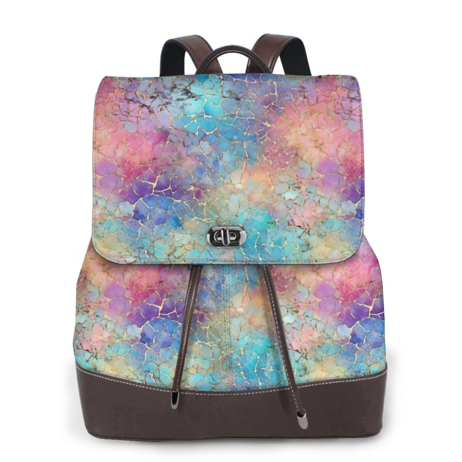 Hirioo blue pink colorful cracked texture for Womens Backpack Leather ...