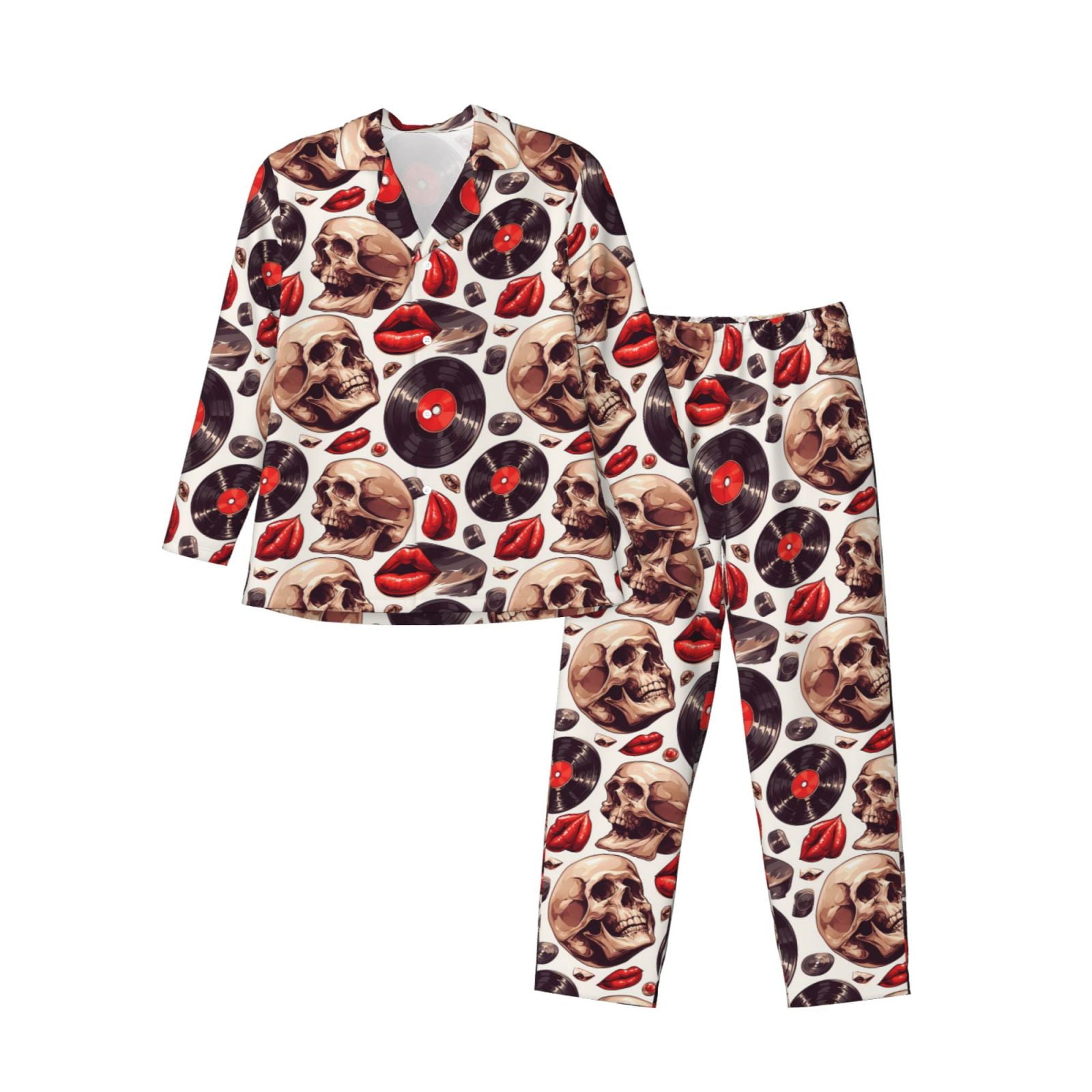 Hirioo record lips Skull for Men's Pajama Sets 2 Piece Pjs Men's Long ...