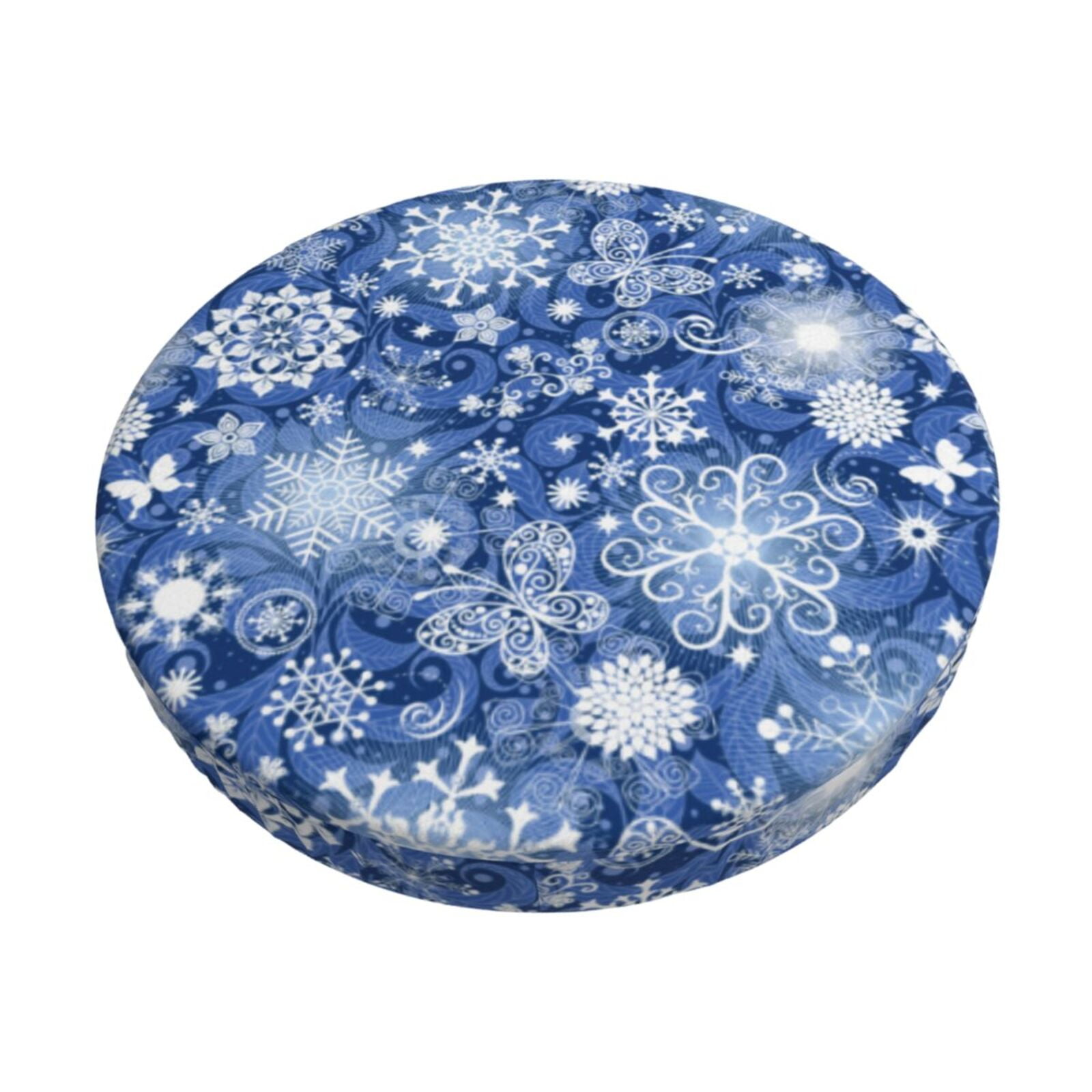 Hirioo whiet Snowflake blue background for Round Bar Stool Seat Covers ...