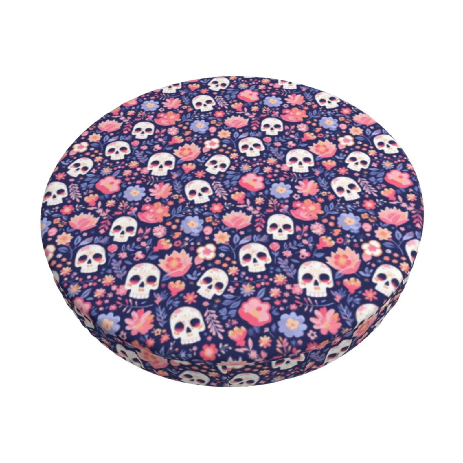 Hirioo white Skull Flower for Round Bar Stool Seat Covers Washable ...