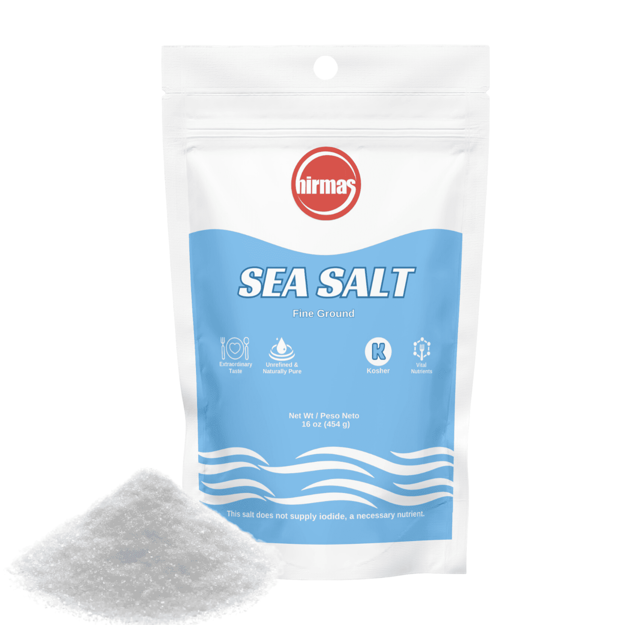 Hirmas Sea Salt - 16 Oz, 100% Natural, Fine Grind, Kosher, Vegan ...