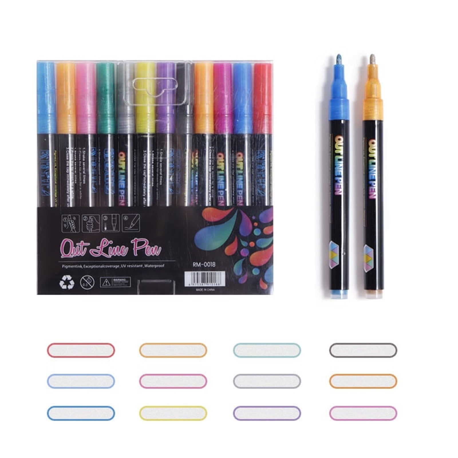Hiroekza 12 Color Outline Markers Highlighter Marker Pen for Art ...