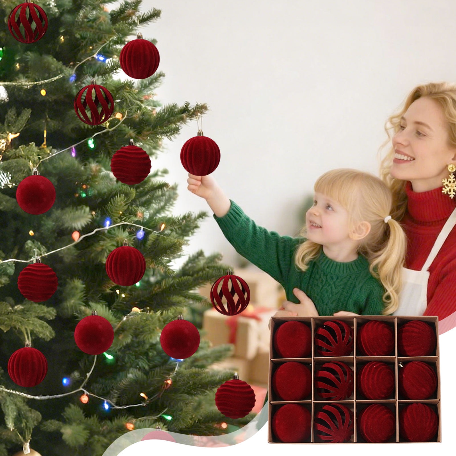 Hiroekza Christmas Decorations 12Piece Flocked Christmas Balls ...