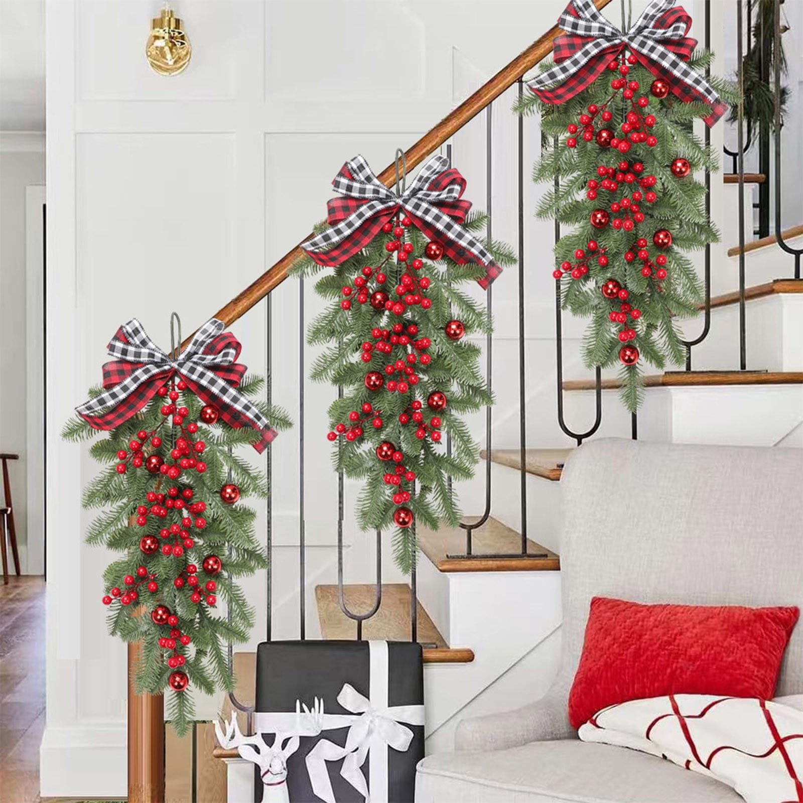 Hiroekza Christmas Decorations, Christmas Cane Red Fruit Bow Hanging ...