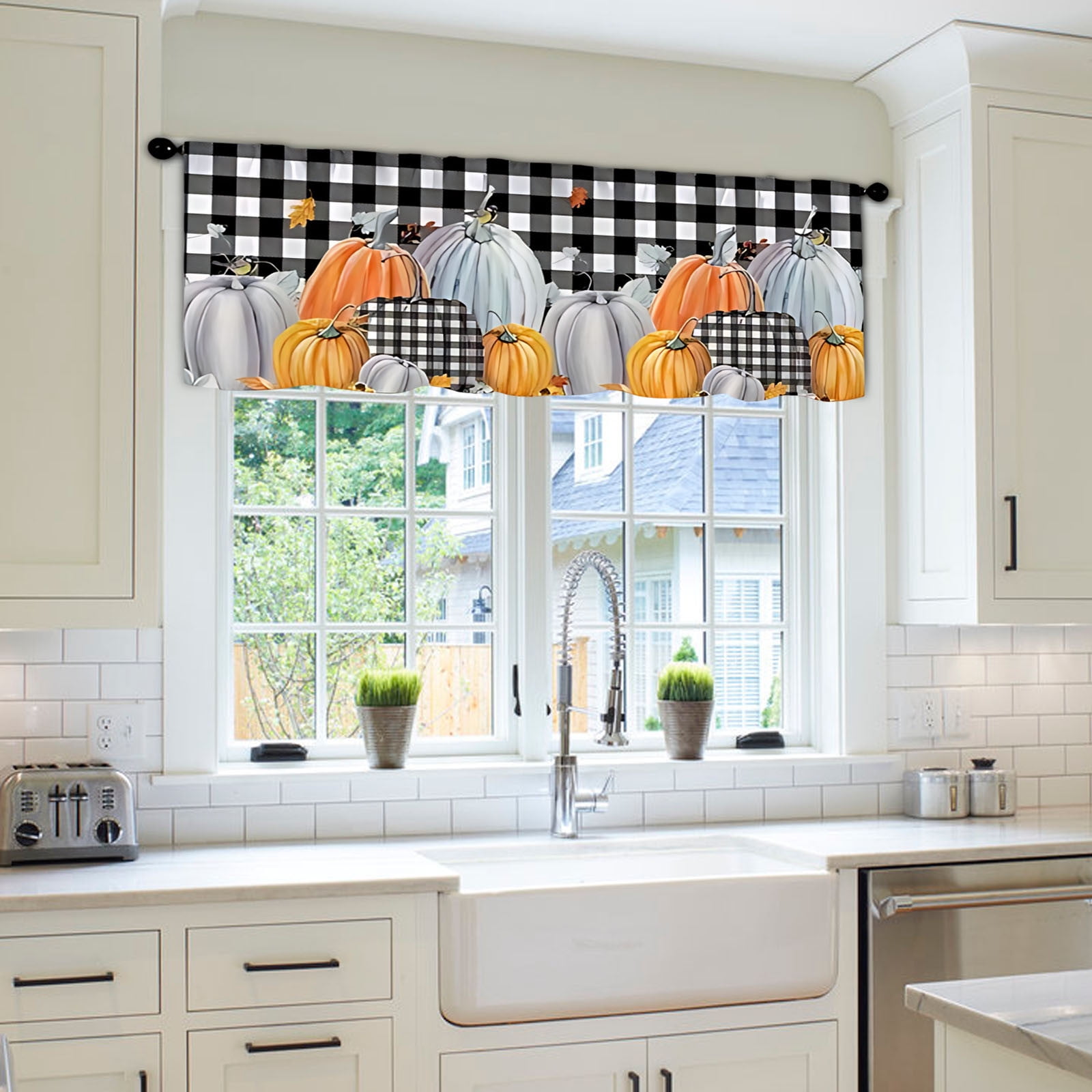 Hiroekza Fall Decor Thanksgiving Plaid Half Curtain Door Curtain Coffee ...