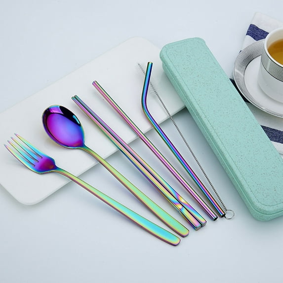 Hiroekza Korean-Style Titanium-Coated Cutlery Set 304 Stainless Steel ...