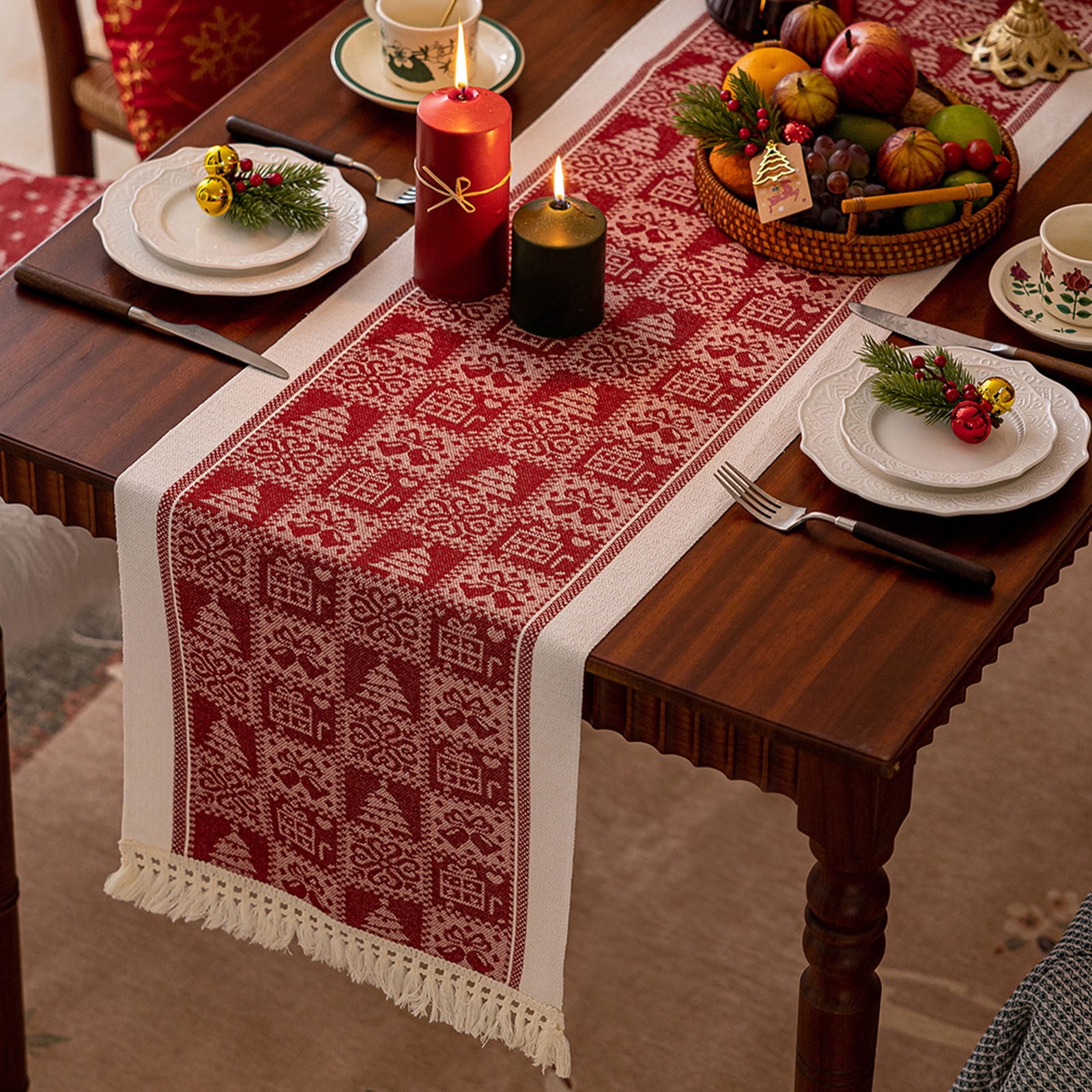 Hiroekza Red Christmas Table Runner 63 Inch Long - Waterproof Table ...