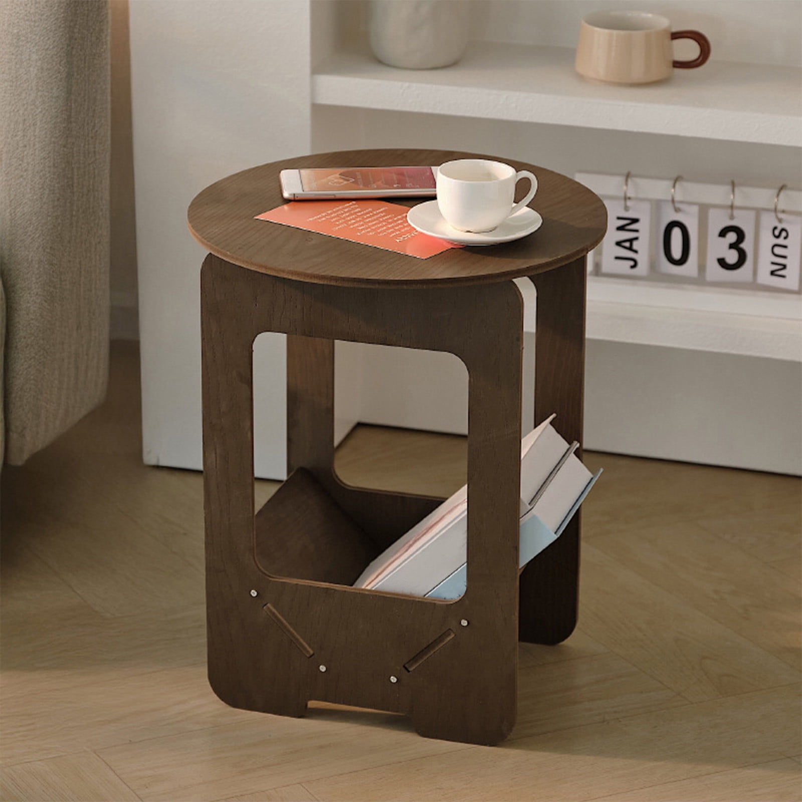 Hiroekza Round Coffee Table Living Room Storage Side Table Bedside ...
