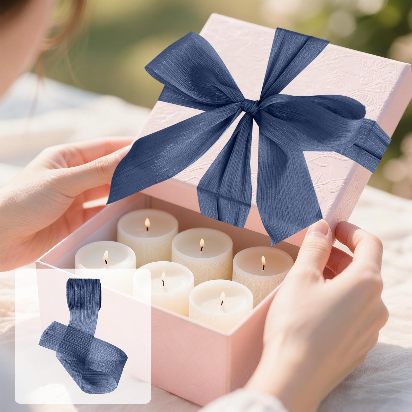 Hiroekza Threaded Glitter Ribbon Chiffon Crinkle Satin Bow Gift Box ...