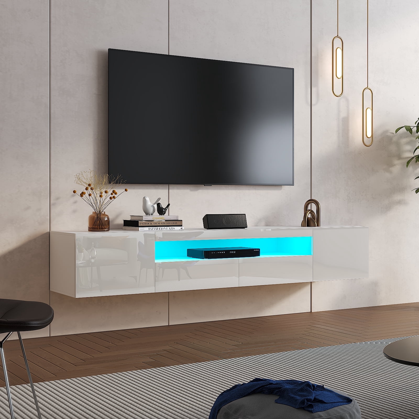 Hironpal 70" Floating TV Stand for TVs up to 80", LED Floating ...