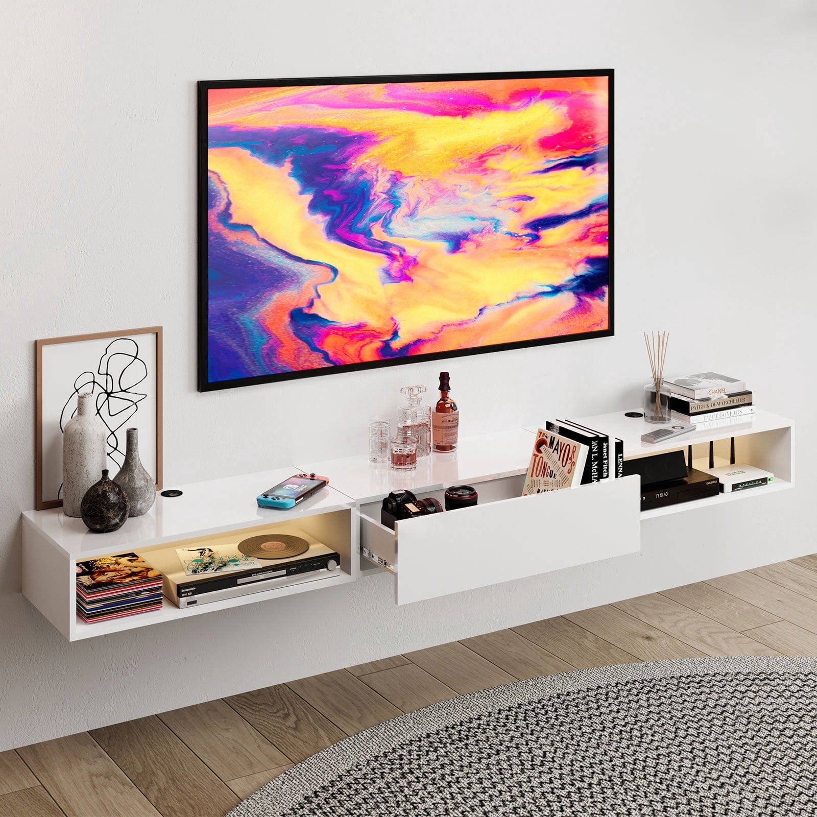 Hironpal 89" Floating TV Stand for TVs up to 100", LED Floating ...