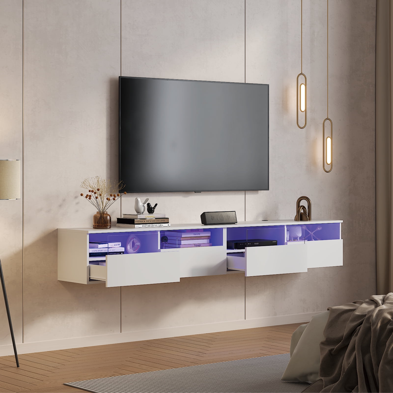 Hironpal Floating TV Stand for 55 65 70 75 78 85 95 inch TV, with 2 ...