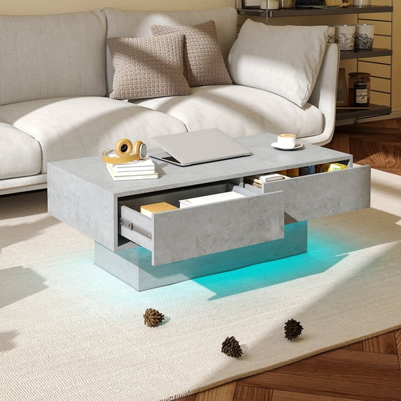 Hironpal Gray LED Coffee Table with Storage,Modern Center Table with ...
