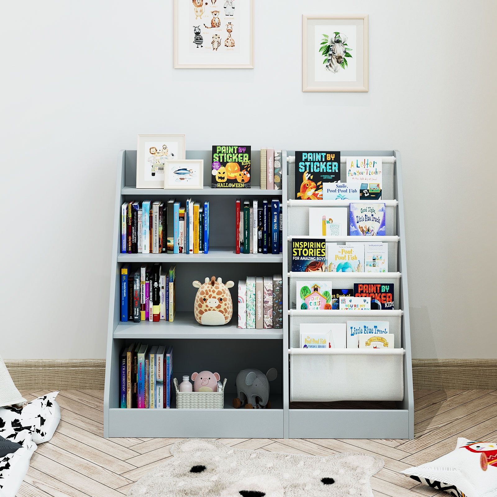 Hironpal Wooden Children's Bookshelf, 4 Tier Bookcase for Playroom ...