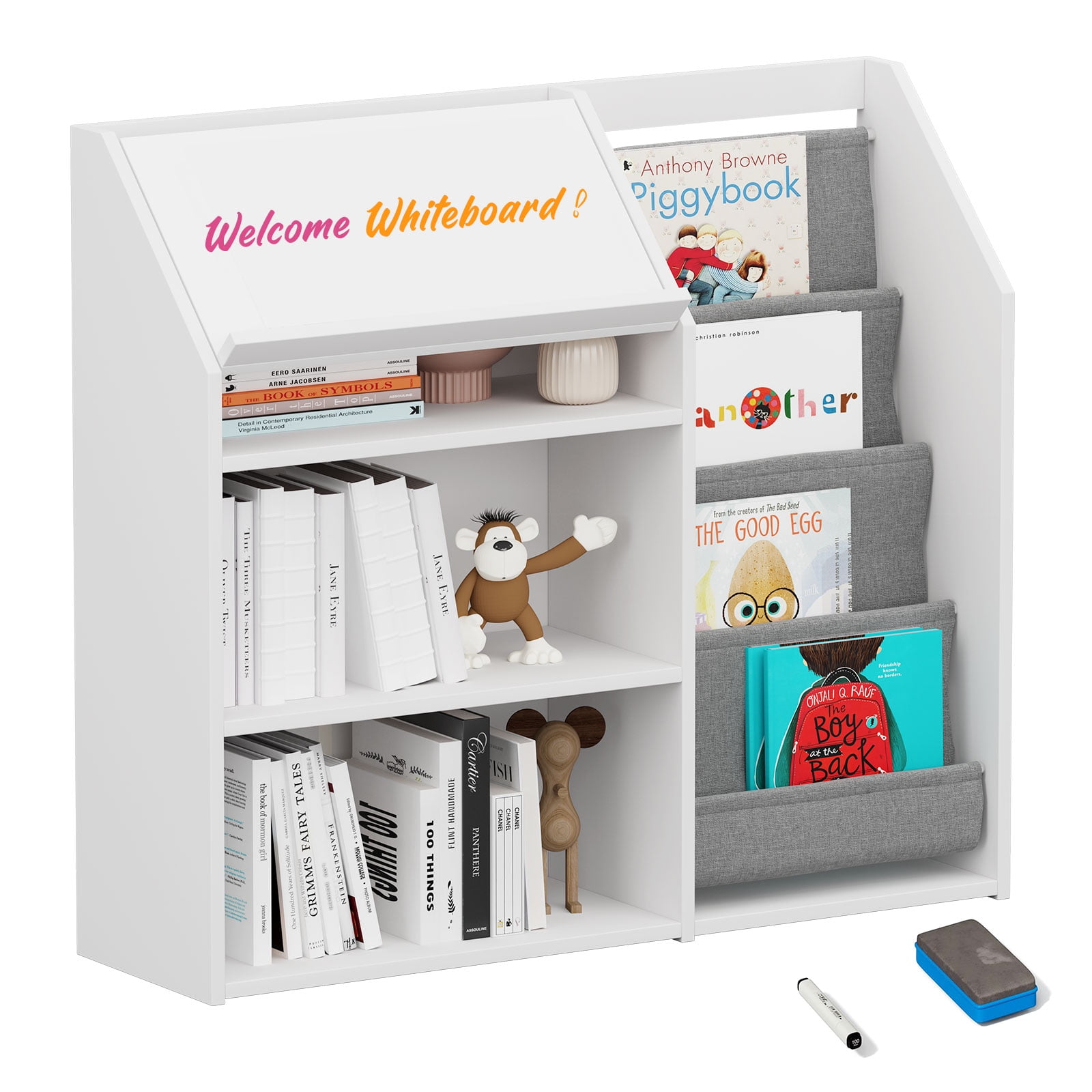 Hironpal Kids Bookshelf Nursery Bookcase for Kids with Cubby and Flip ...
