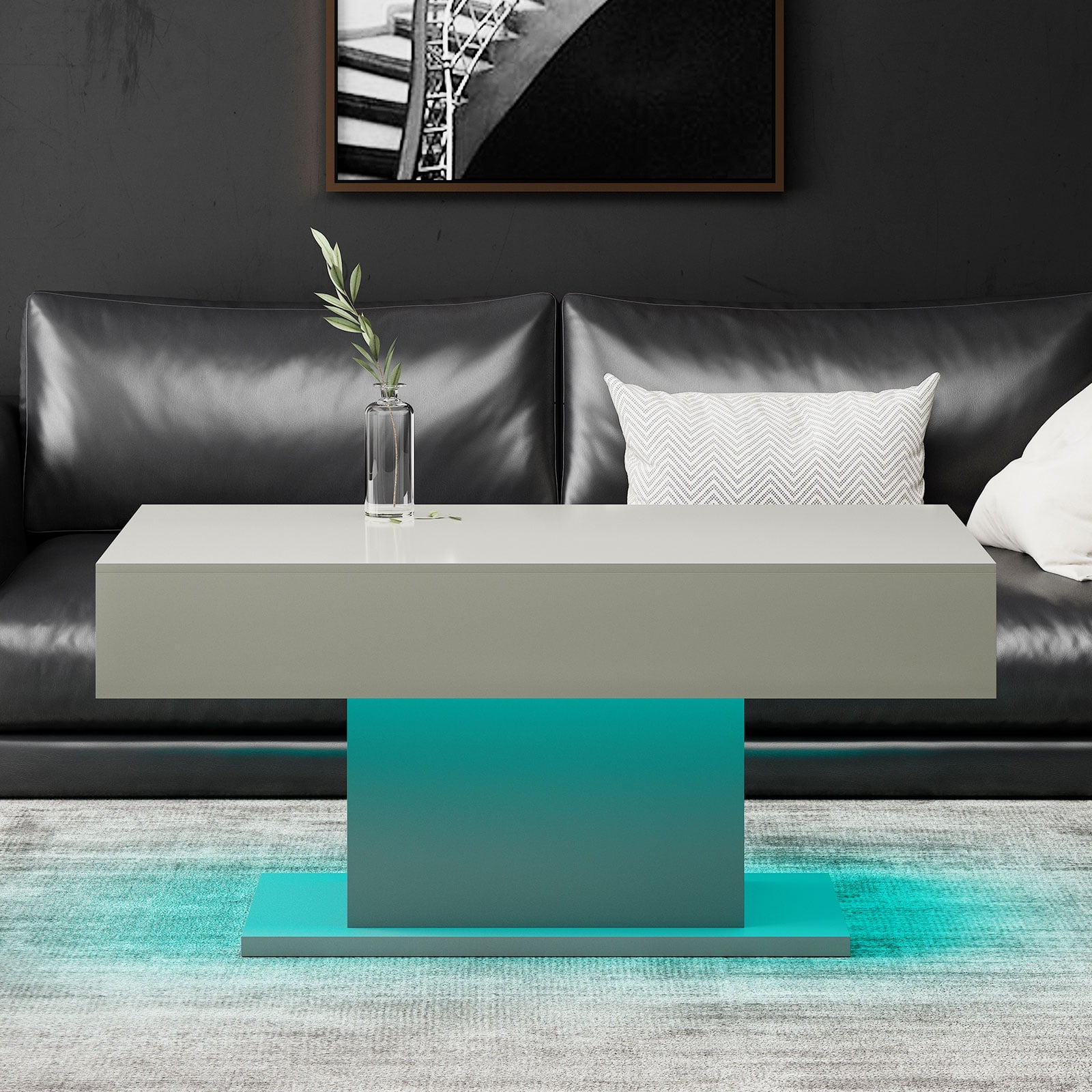 Hironpal LED Coffee Table,Modern High Gloss Coffee Table w/ 16 Colors ...