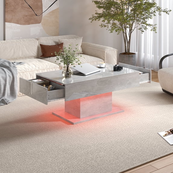 Hironpal LED Coffee Table with Storage,Modern High Glossy Coffee Table ...