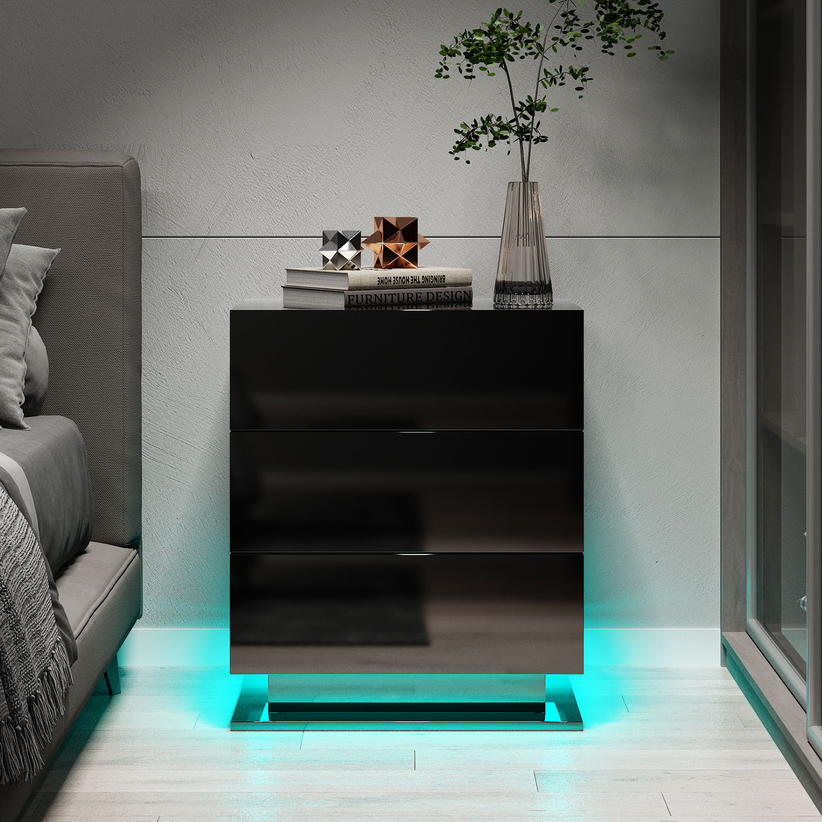 Hironpal LED Nightstand, Modern Bedside Table with 3 Drawers and RGB ...